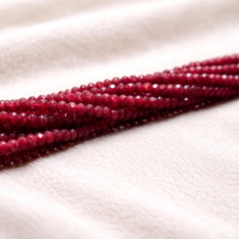 Natural Ruby Beads Strand, Faceted Ruby Rondelle Beads, Red Ruby Loose ...