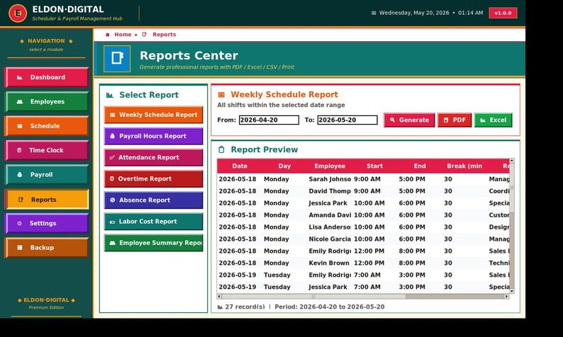 Employee Scheduler & Payroll Tracker | Offline Desktop App for Small ...