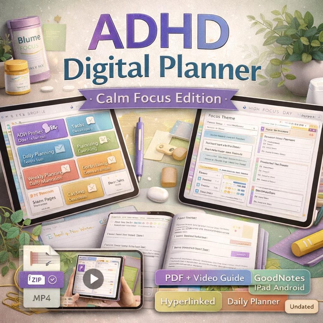 ADHD Digital Planner With Video Guide | Hyperlinked Daily, Executive ...