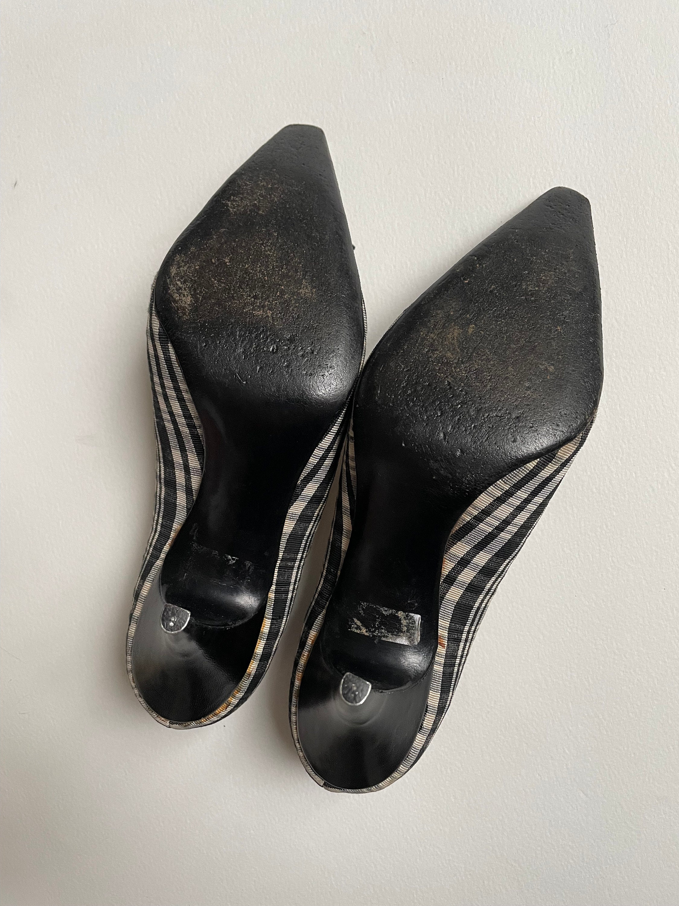 Vintage 60s Stilettos Heels Shoes Black White Tartan Bow Pin up Rétro ...