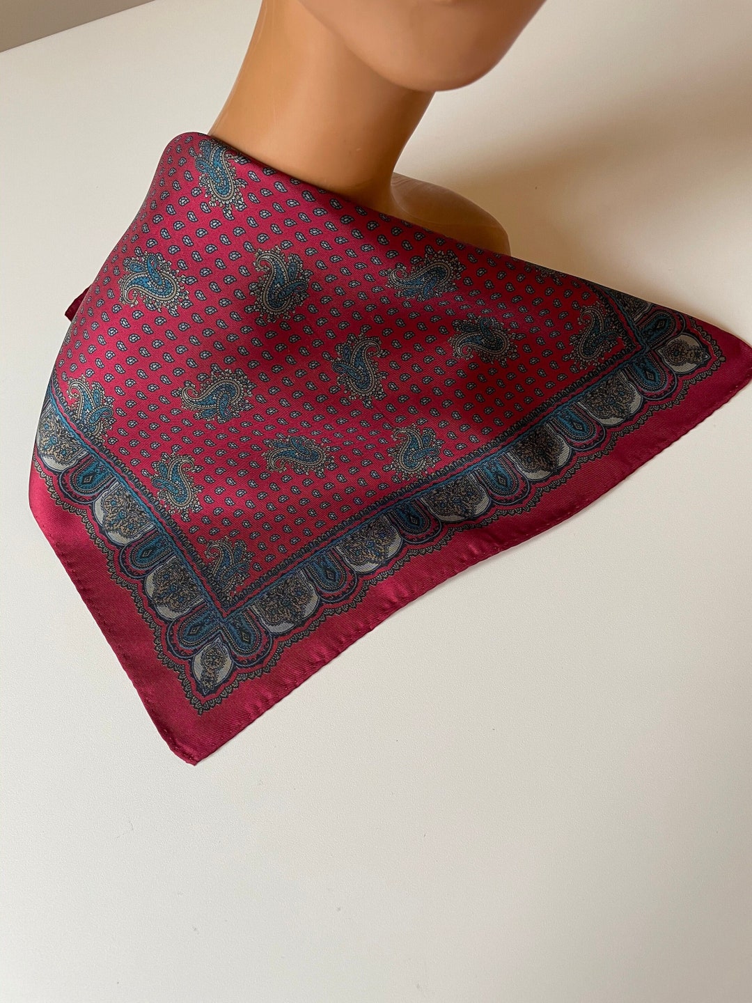 Vintage Dandy Small Scarf Paisley Silk Brurgundy French Dandy - Etsy