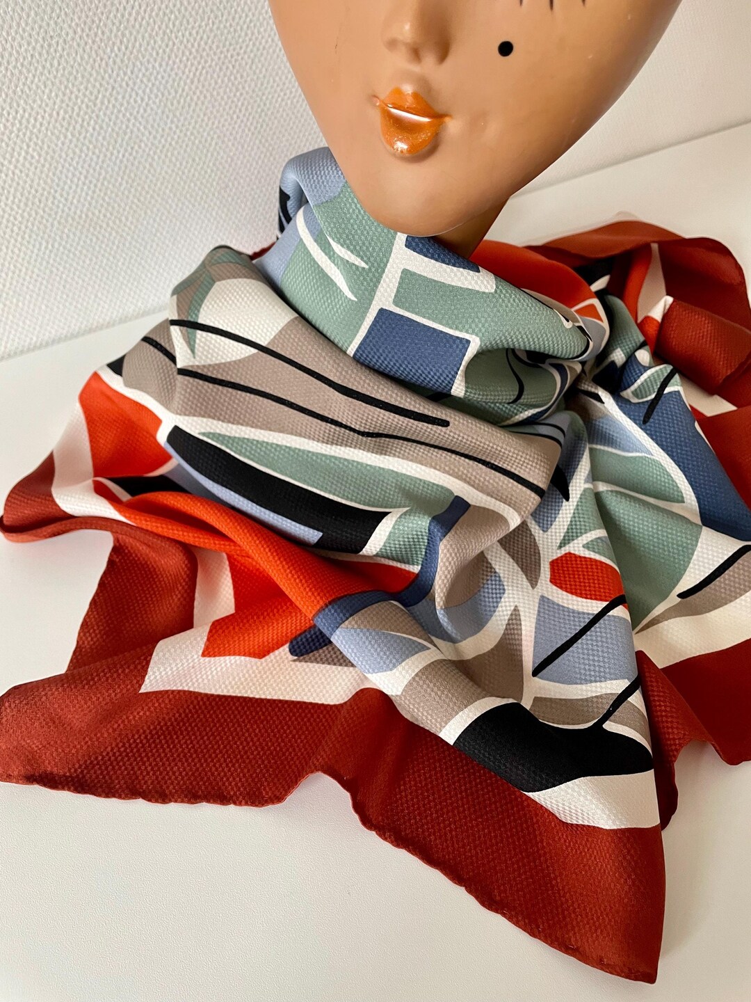 Vintage Silk Scarf Graphic Boats Cordage Hand Rolled Manolo Borromeo ...