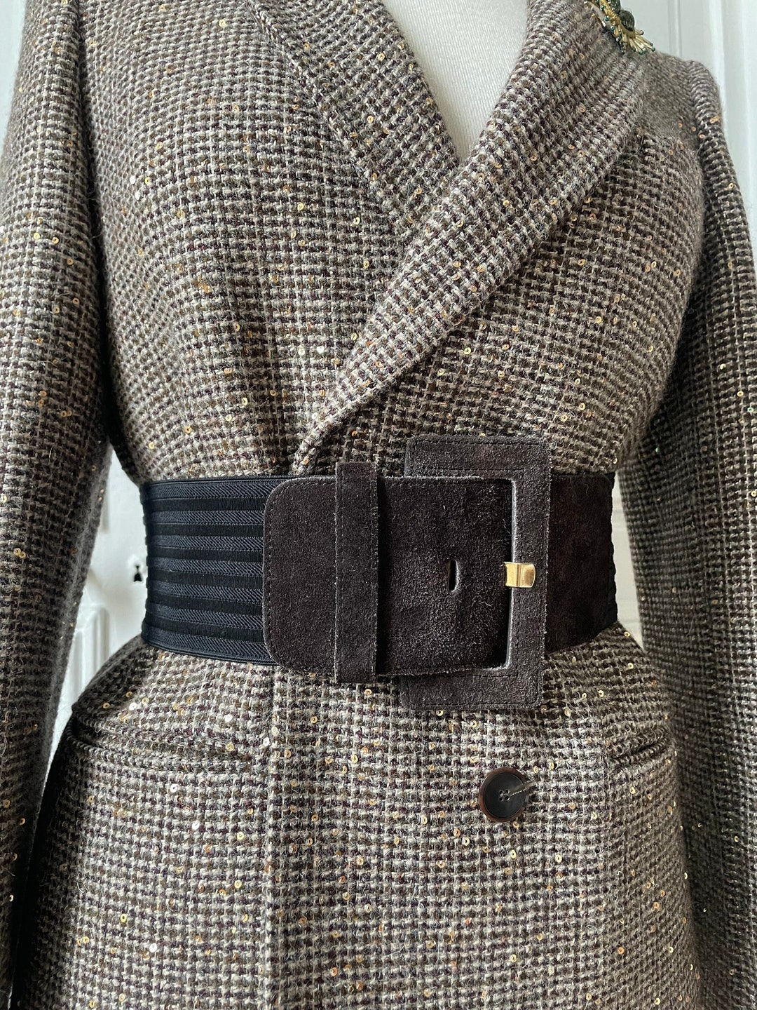 Vintage Large Belt Brown Suede Black Rubber - Etsy