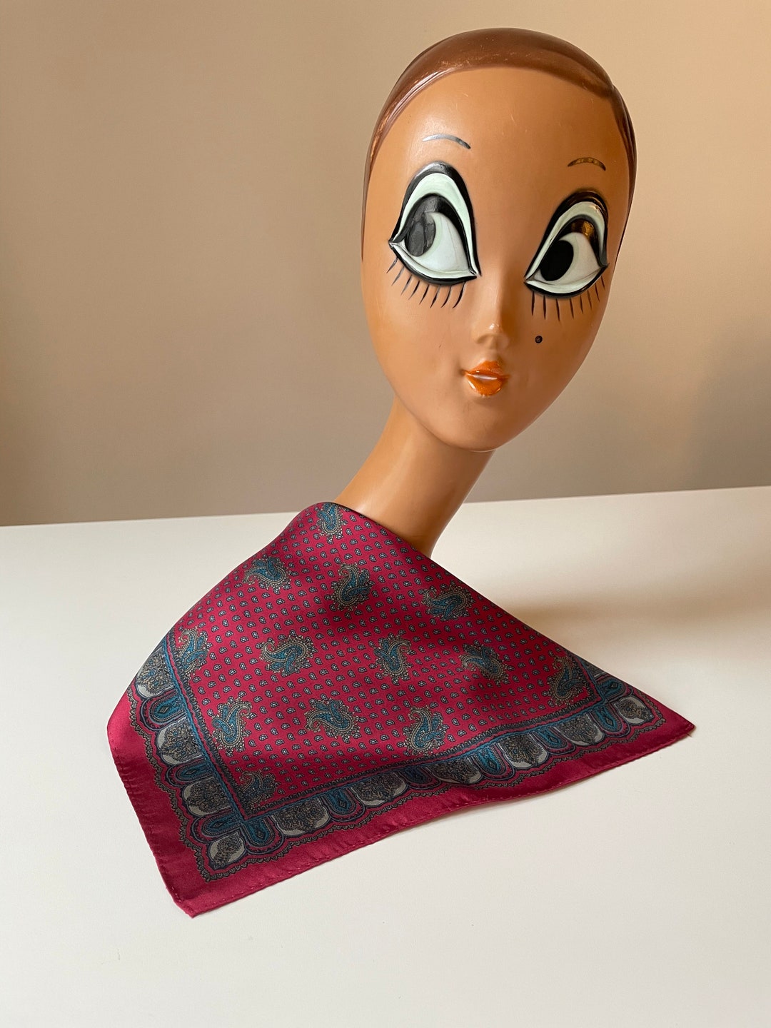 Vintage Dandy Small Scarf Paisley Silk Brurgundy French Dandy - Etsy