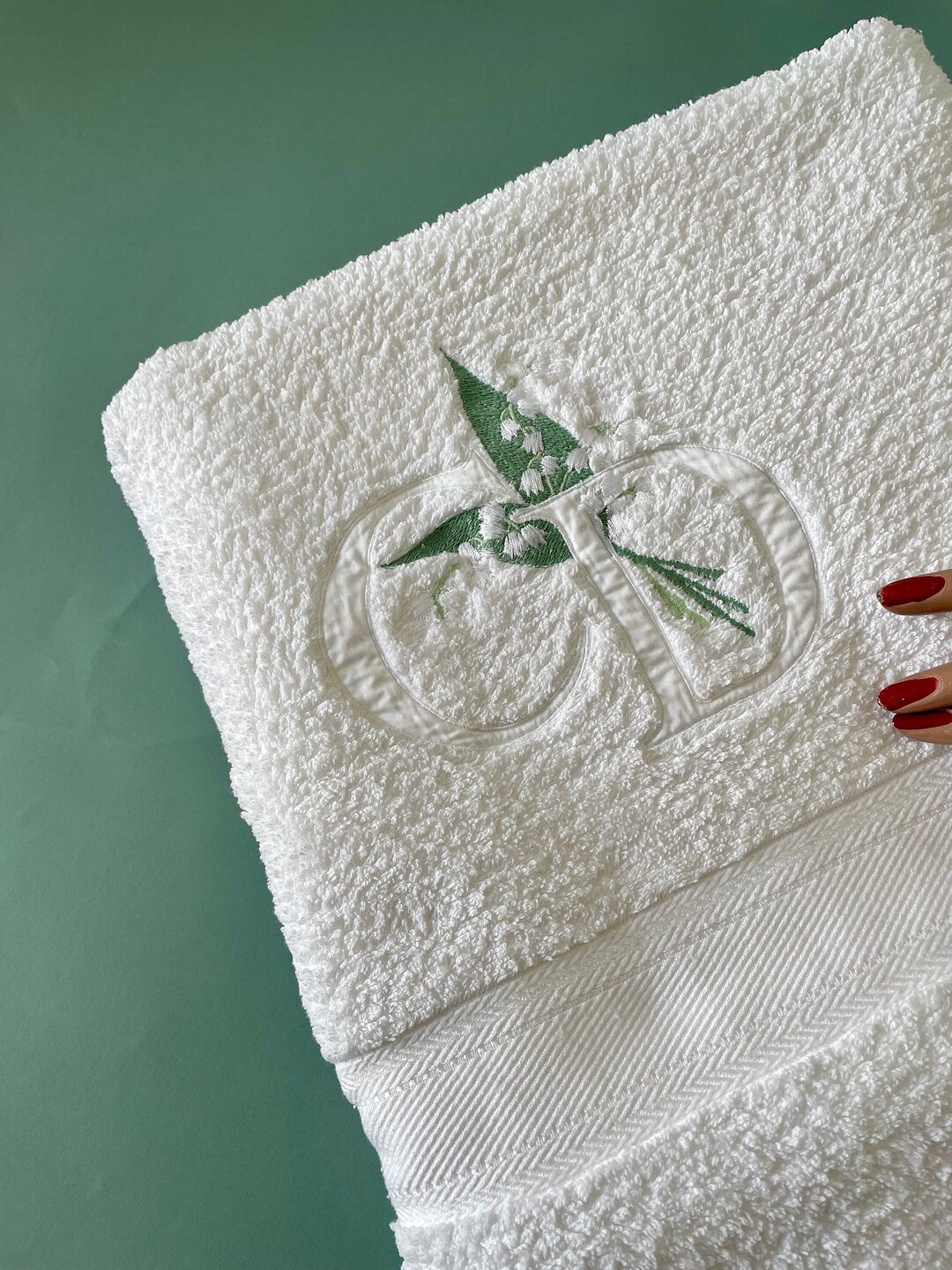 Vintage Dior Bath Towel Lily of the Valley Embroidery White Cotton ...
