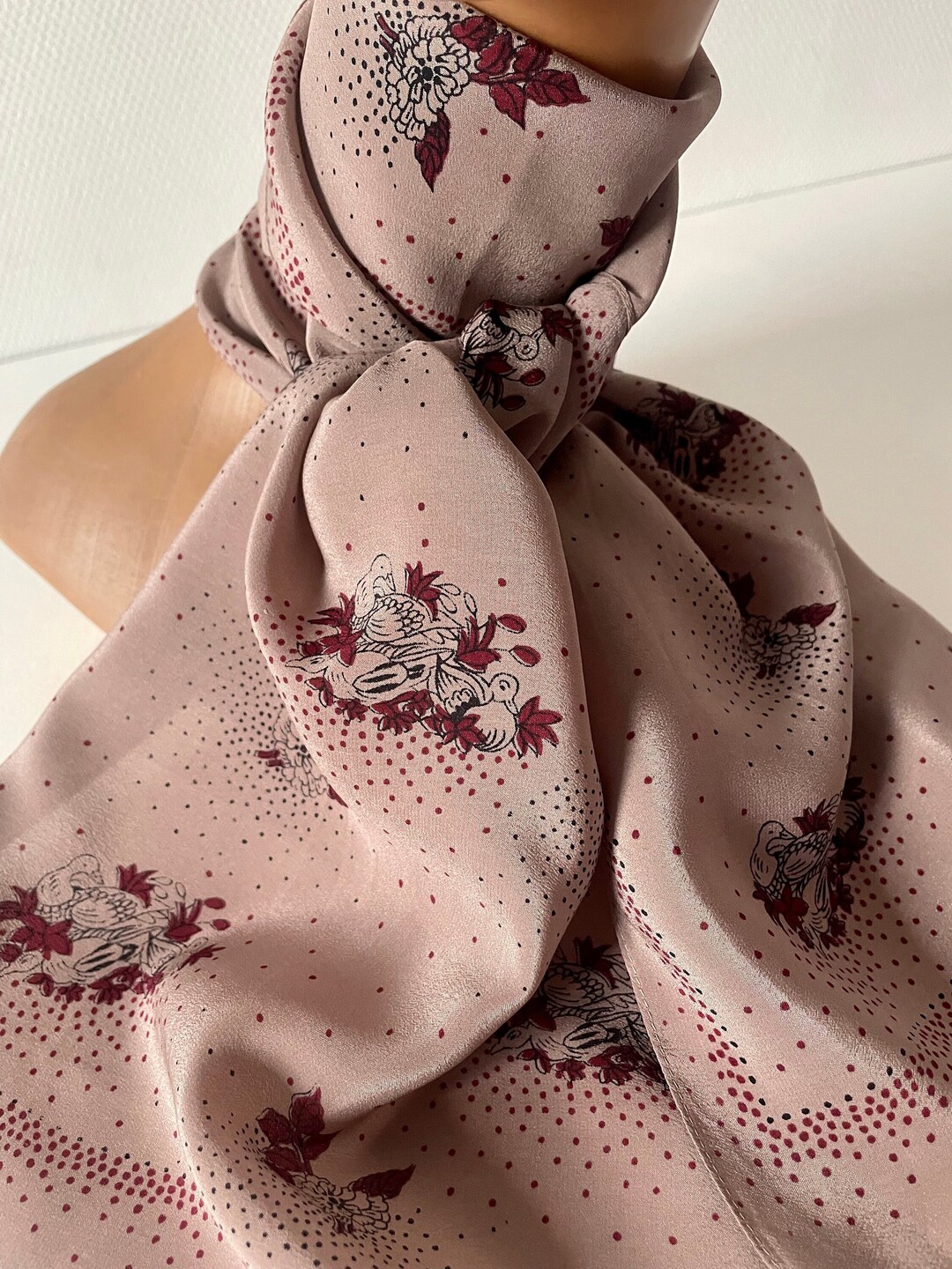 Vintage French Silk Scarf. Flowers and Ducks - Etsy