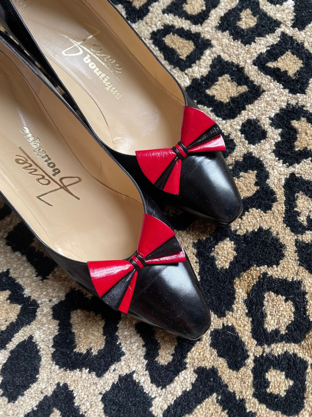 Vintage Black Heels Shoes Red Bow - French Riviera Shop Nice - Etsy