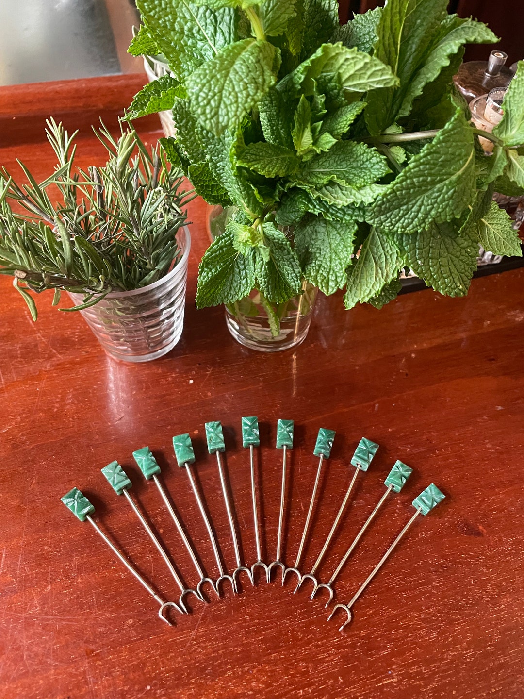 Carved Natural Stone Tiki Head Appetizer Stick Polynesian Tropical ...