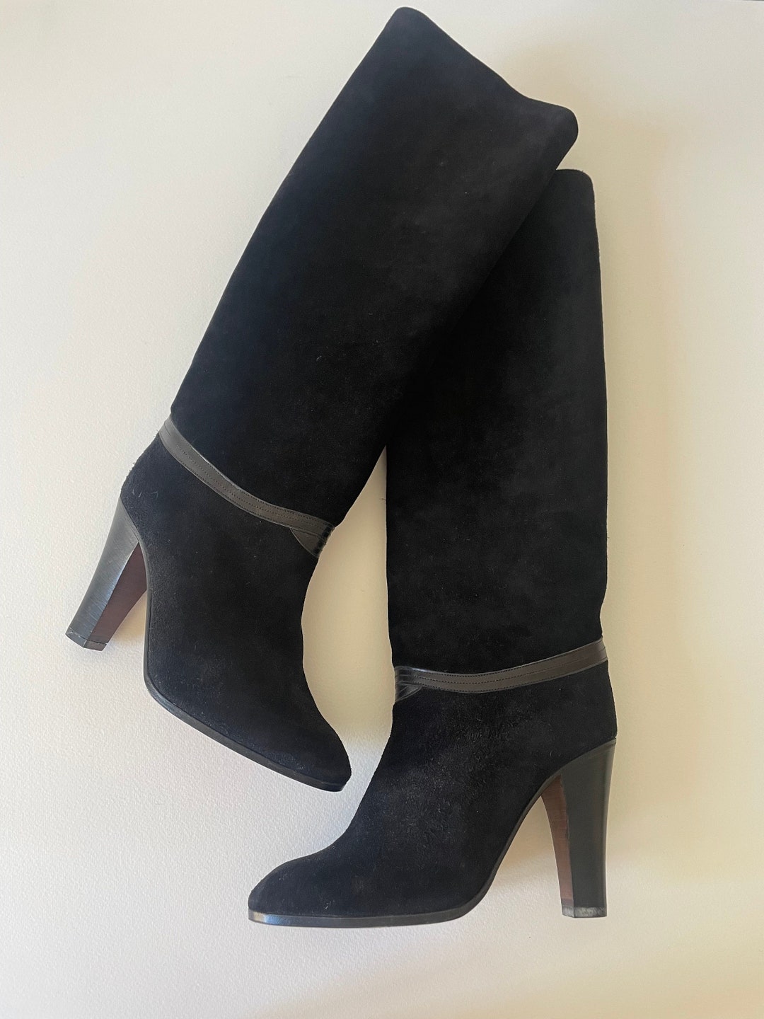 Vintage Black Suede French Riding Boots Jean Bady T 35,5 - Etsy