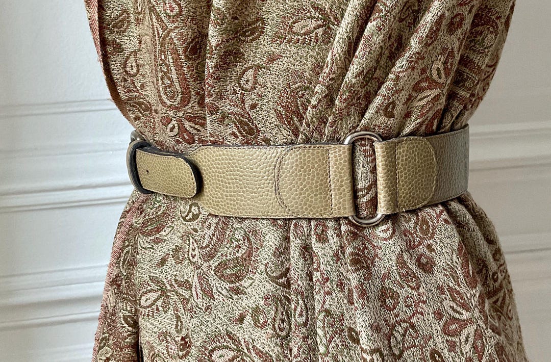 Vintage French Kaki Leather Belt Gold Buckle - Etsy