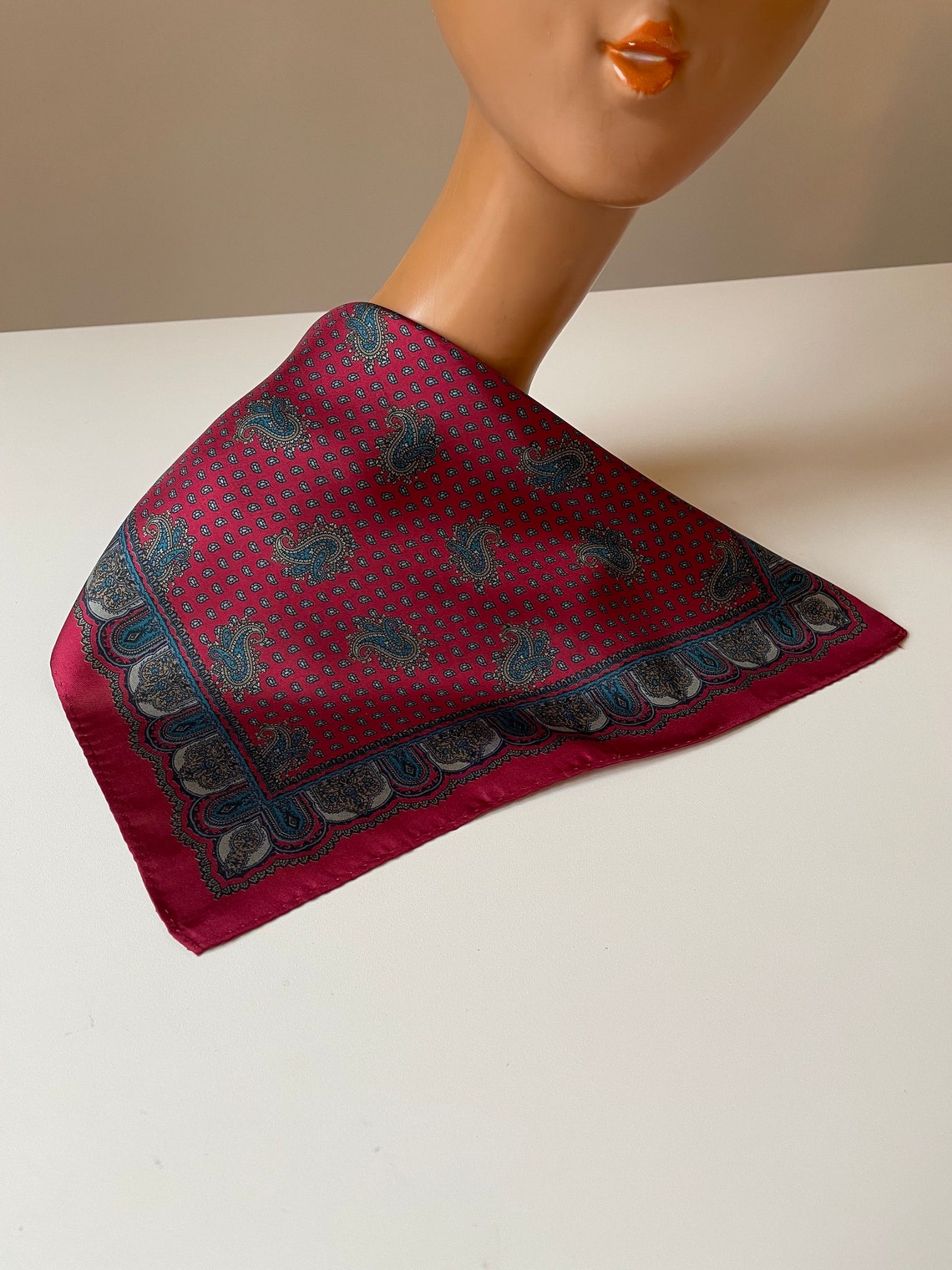 Vintage Dandy Small Scarf Paisley Silk Brurgundy French Dandy - Etsy