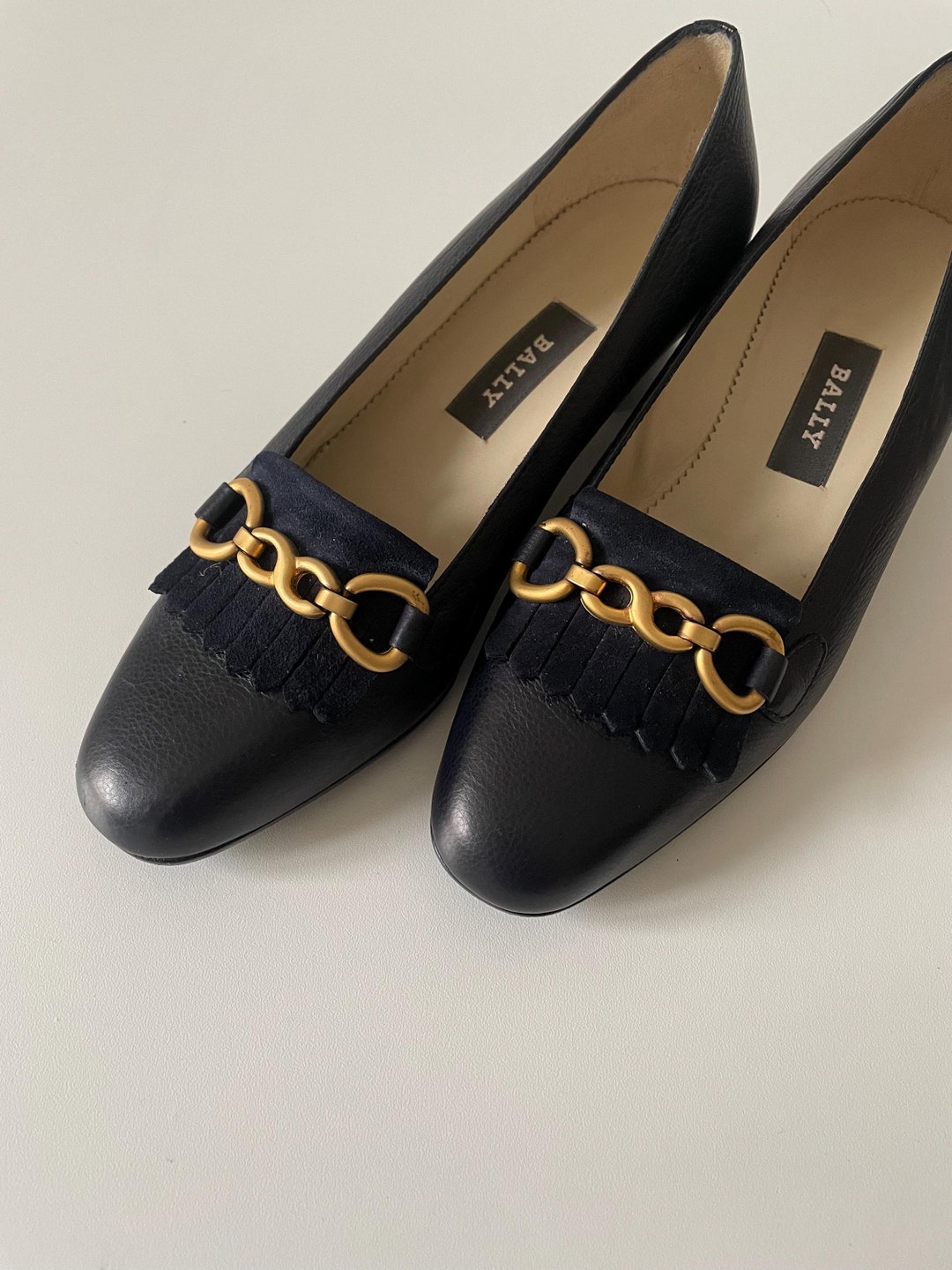 Bally Heels Oxford 80's Shoes Navy Fringes Jewel Buckles - Etsy