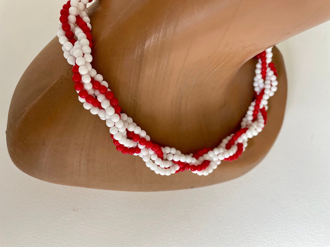 Vintage Necklace White Red Porcelain Pearls NOS - Etsy