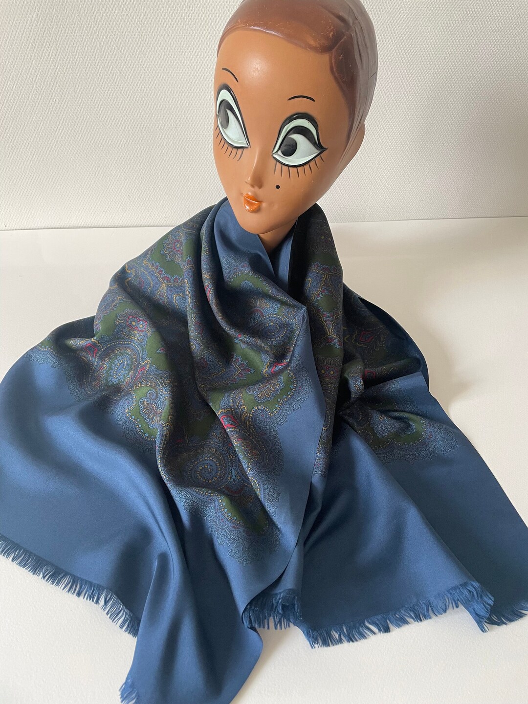 Vintage French 60s Scarf Green Paisleys French Dandy - Etsy