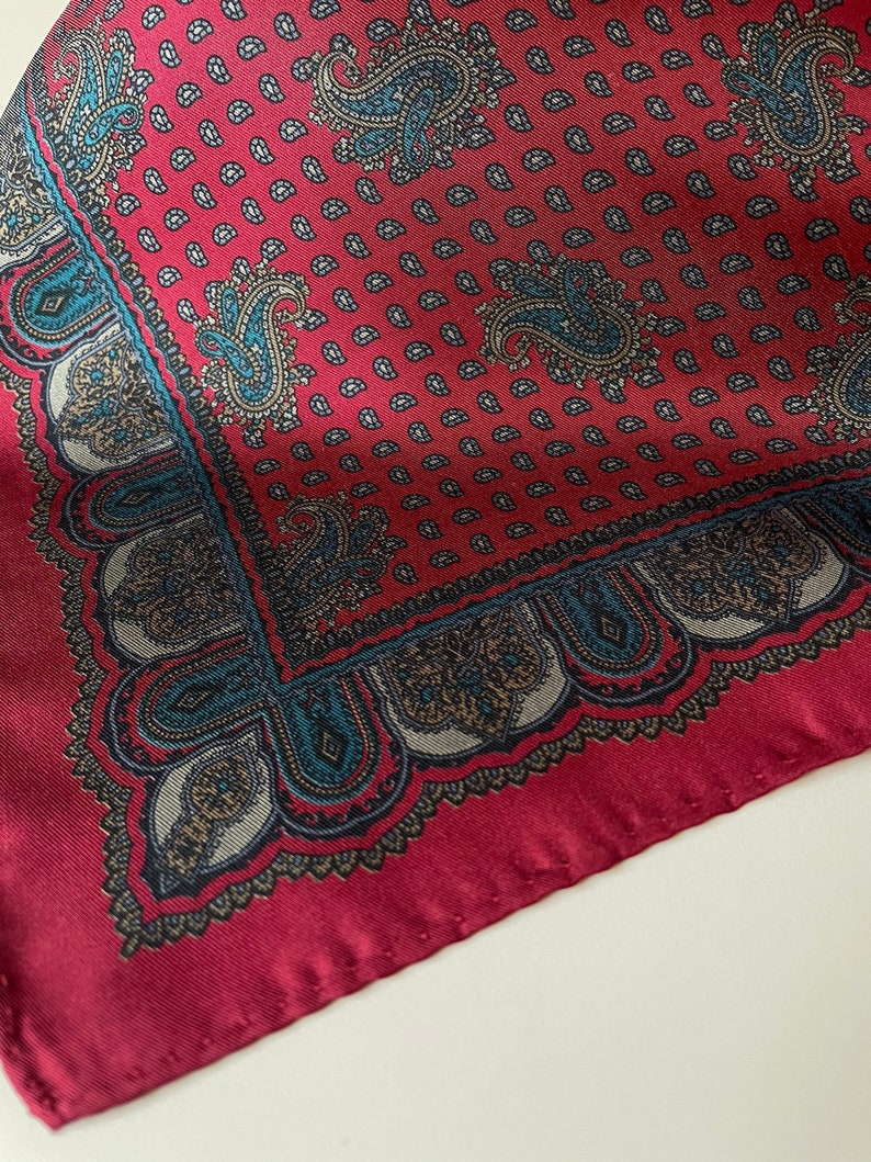 Vintage Dandy Small Scarf Paisley Silk Brurgundy French Dandy - Etsy