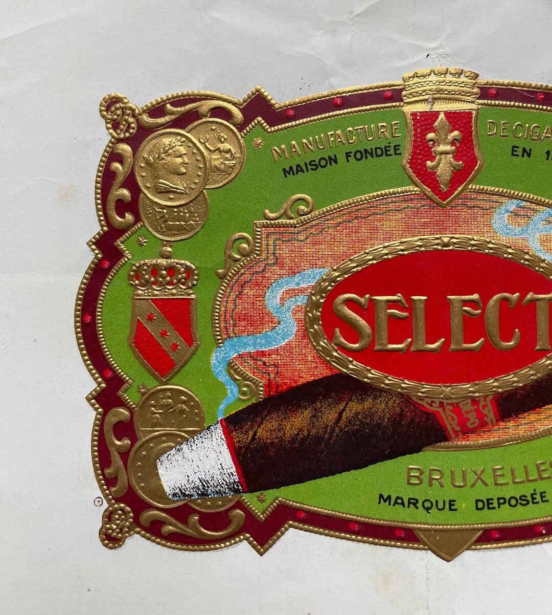 Vintage Advertisement Cigars SELECT Manufacture Bruxelles Green Gold - Etsy