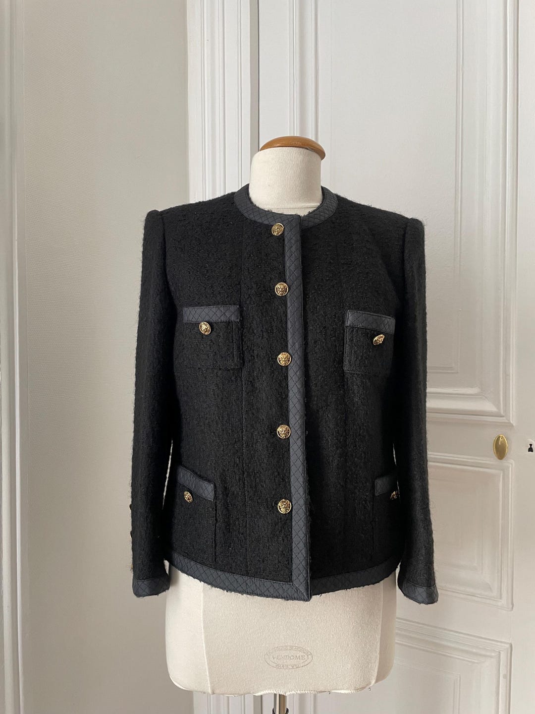 Vintage Black Wool Tweed Jacket, Gold Buttons Lion Heads - Etsy