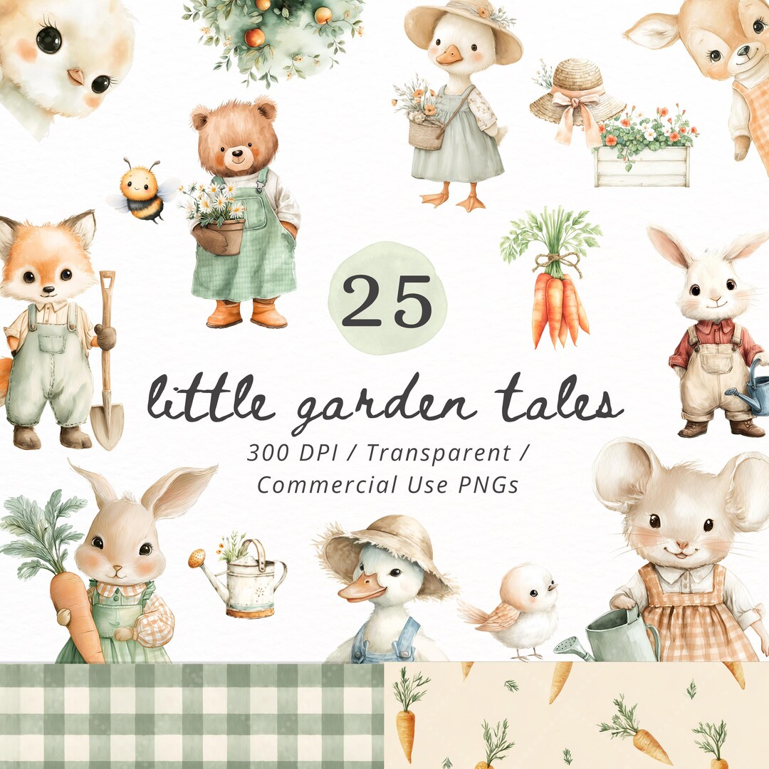 Watercolor Garden Animals Clipart Set, Storybook Countryside PNG, Cute ...