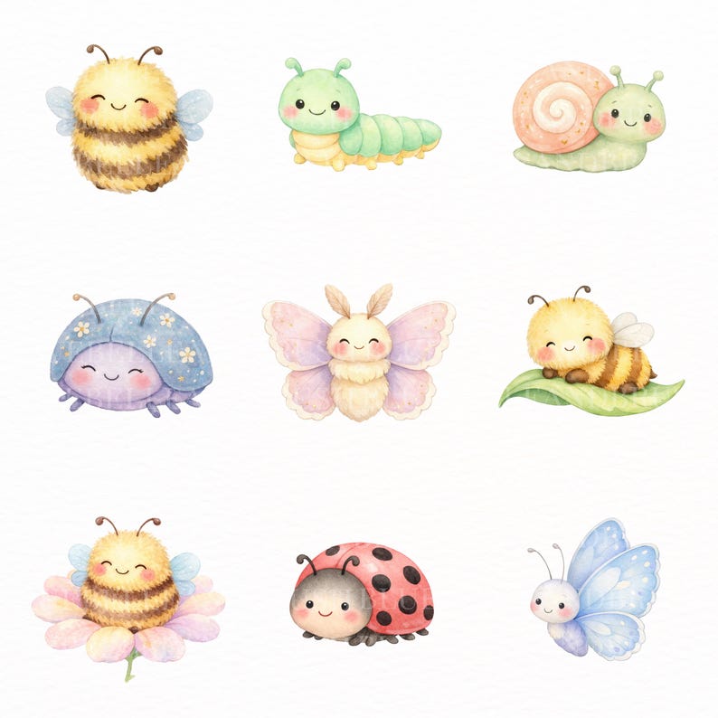 Spring Bugs Cute Clipart Bundle PNG | 60 Kawaii Insects, Bee Ladybug ...
