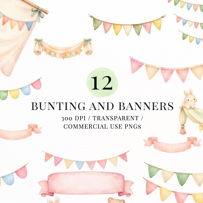 Pastel Bunting Clipart PNG Set, Spring Easter Garland Flags, Party ...