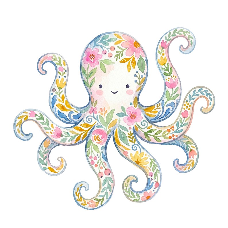 Floral Coastal Clipart Set, Watercolor Chinoiserie Shellfish Crab ...