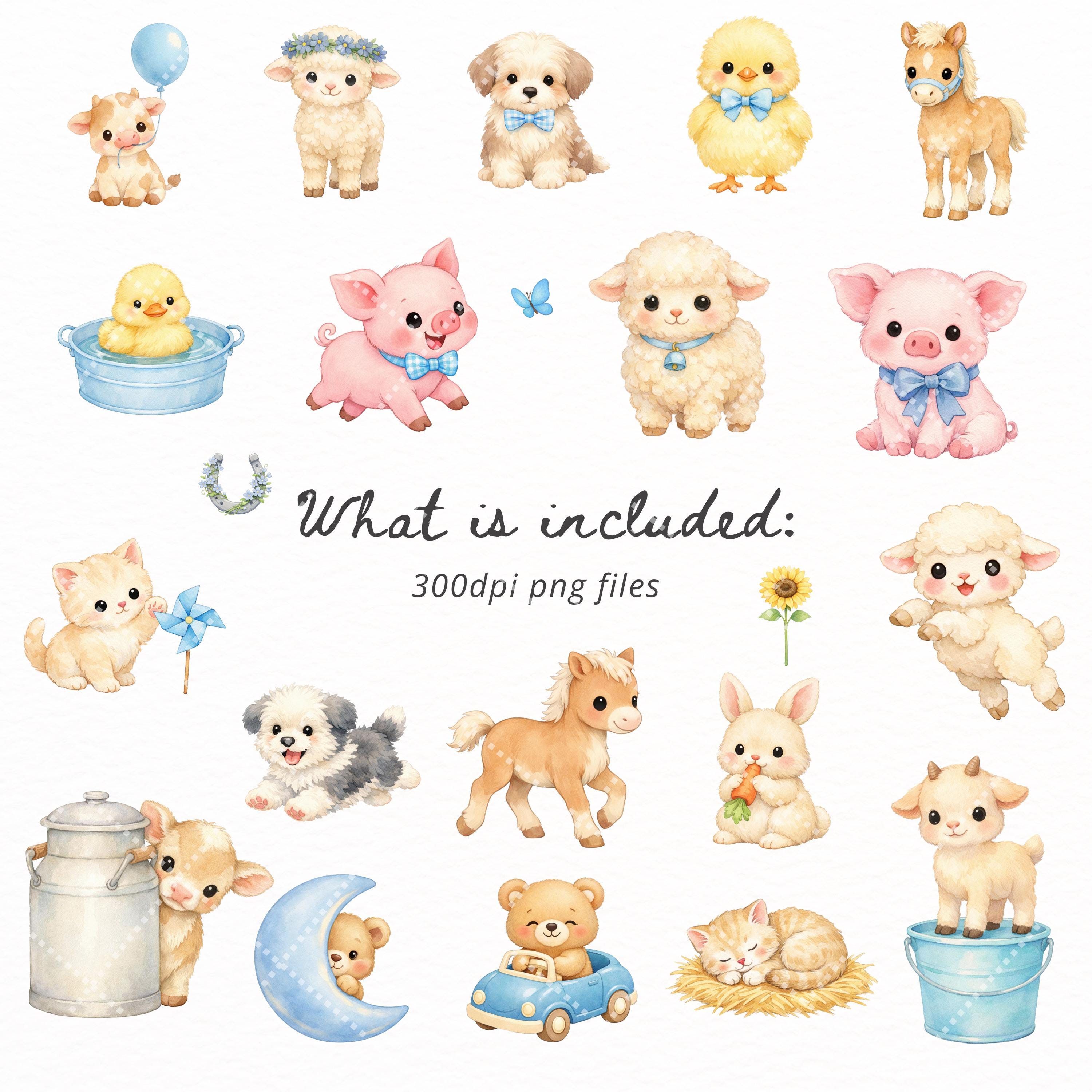 Farm Animal Clipart Bundle Watercolor PNG, Cute Farm Animals, Cow Pig ...
