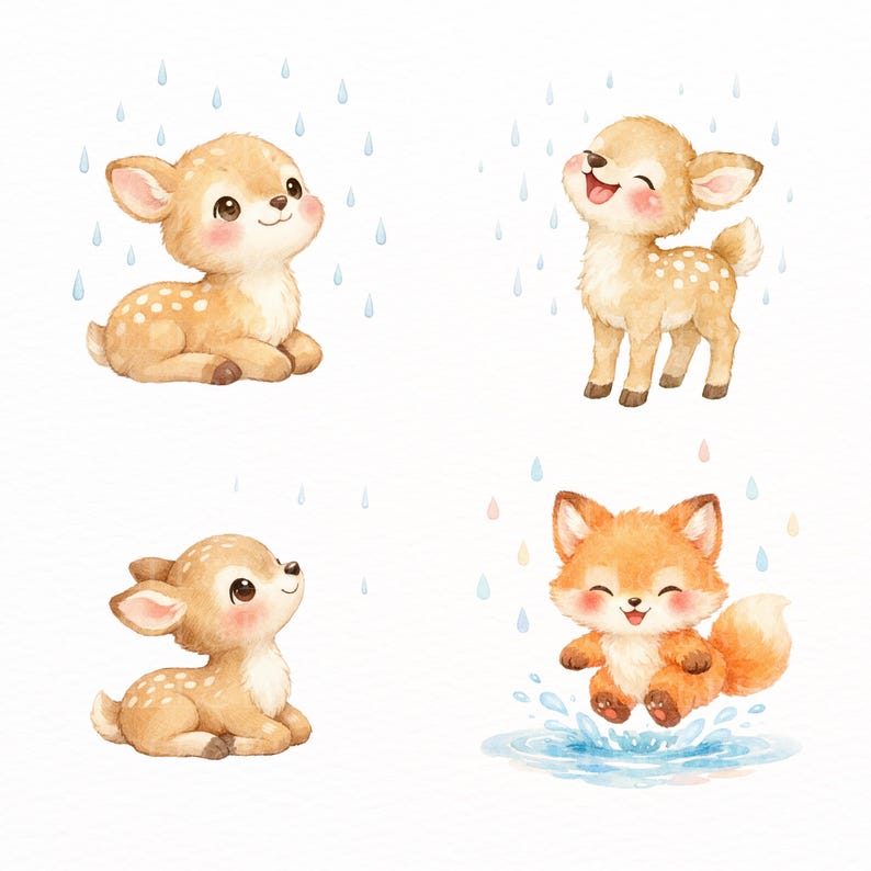 Spring Rainy Day Clipart PNG, Cute Spring Animals, Duck Fox Frog Bear ...