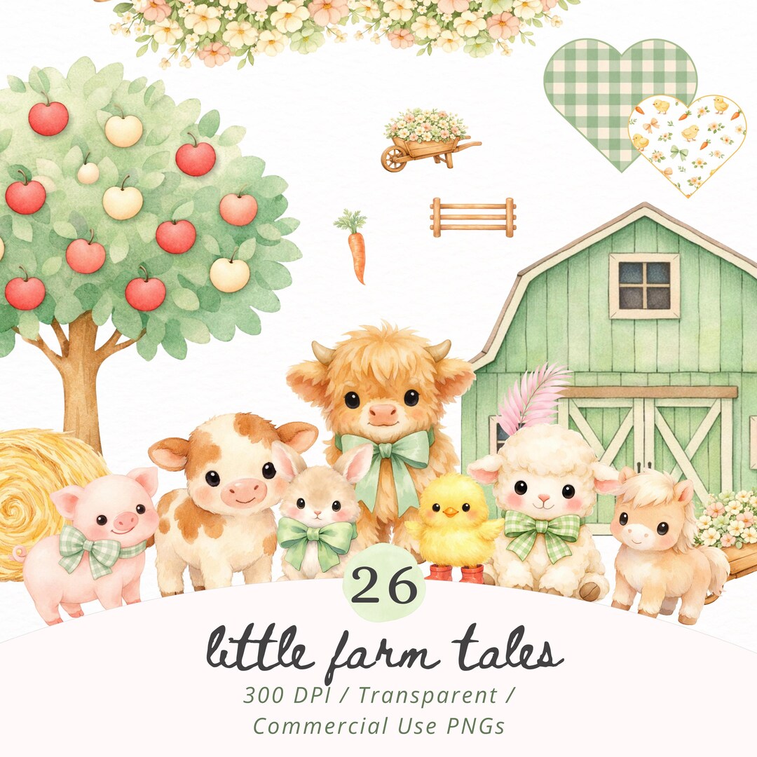 Farm Animals Clipart PNG, Watercolor Cute Farm PNG, Highland Cow, Pig ...