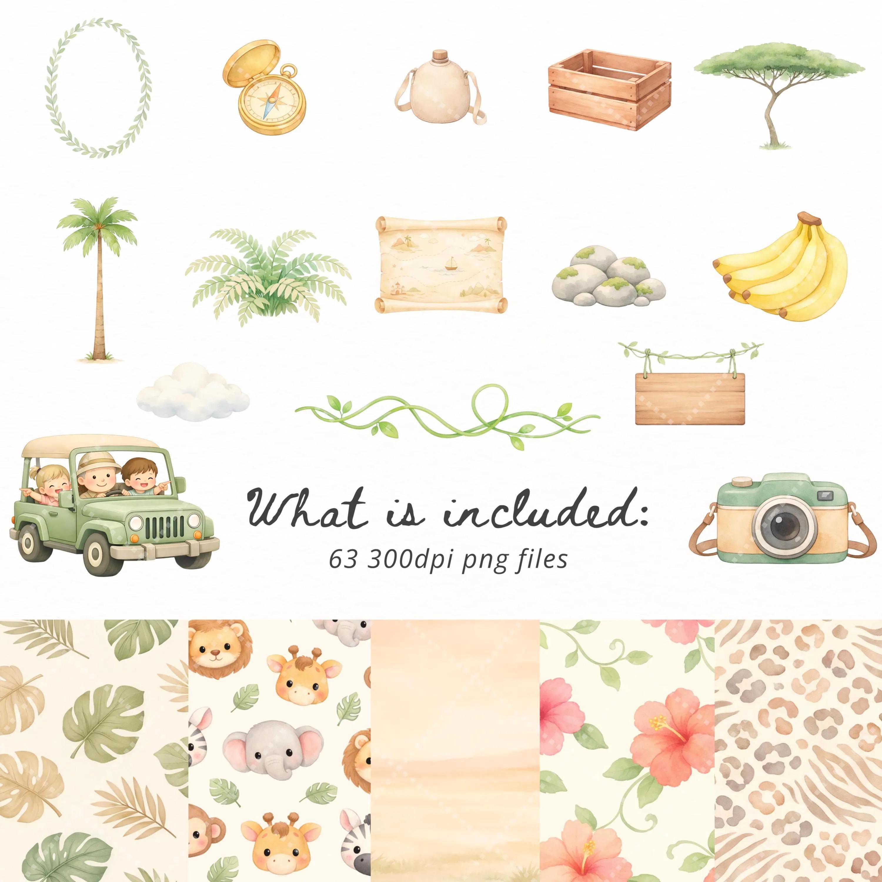 Cute Safari Clipart Bundle PNG, Jungle Animals Clipart, Elephant Lion ...