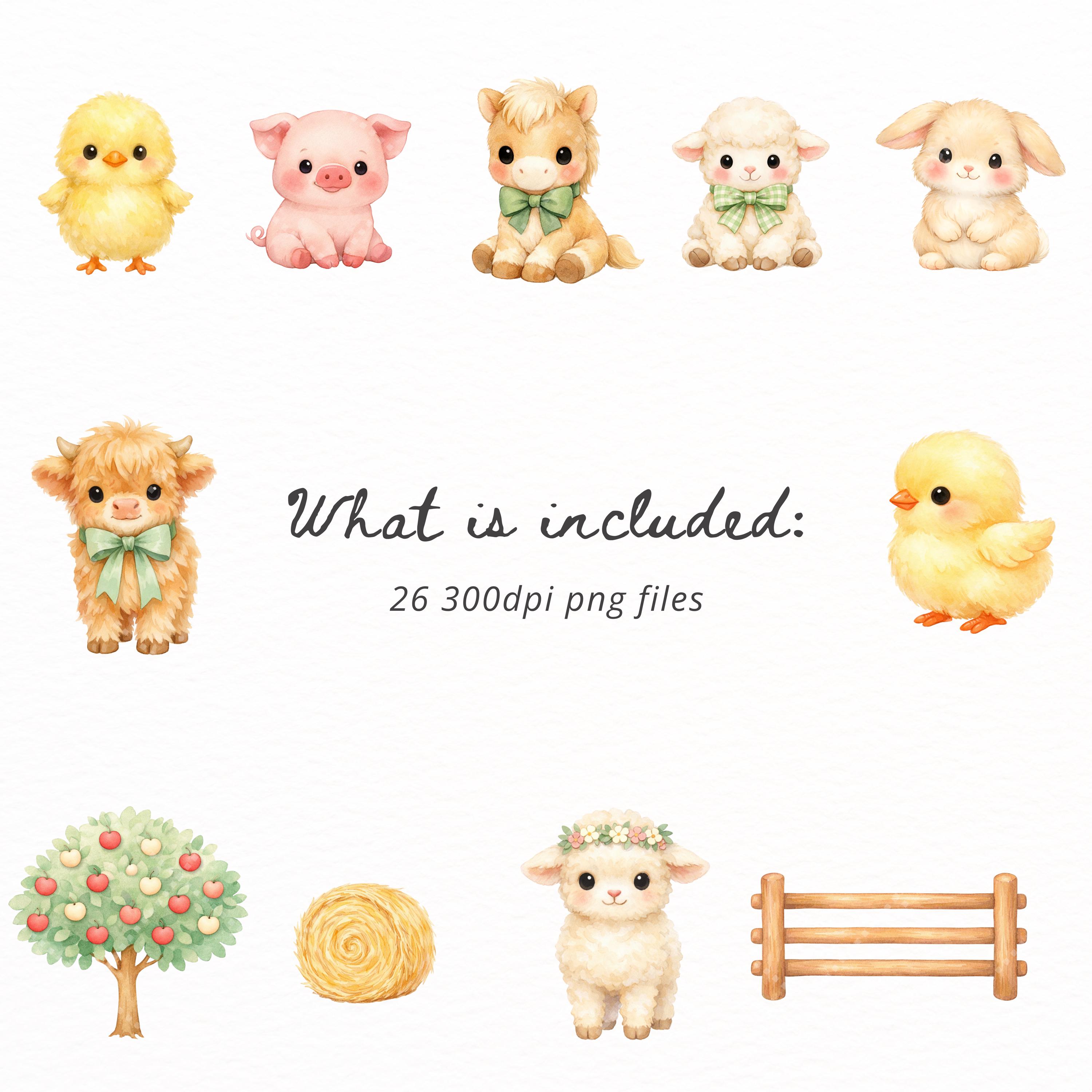Farm Animals Clipart PNG, Watercolor Cute Farm PNG, Highland Cow, Pig ...