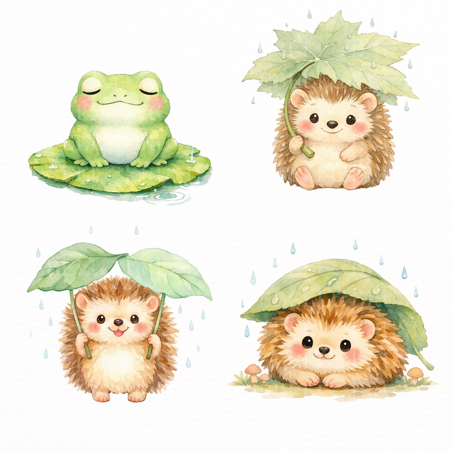 Spring Rainy Day Clipart PNG, Cute Spring Animals, Duck Fox Frog Bear ...