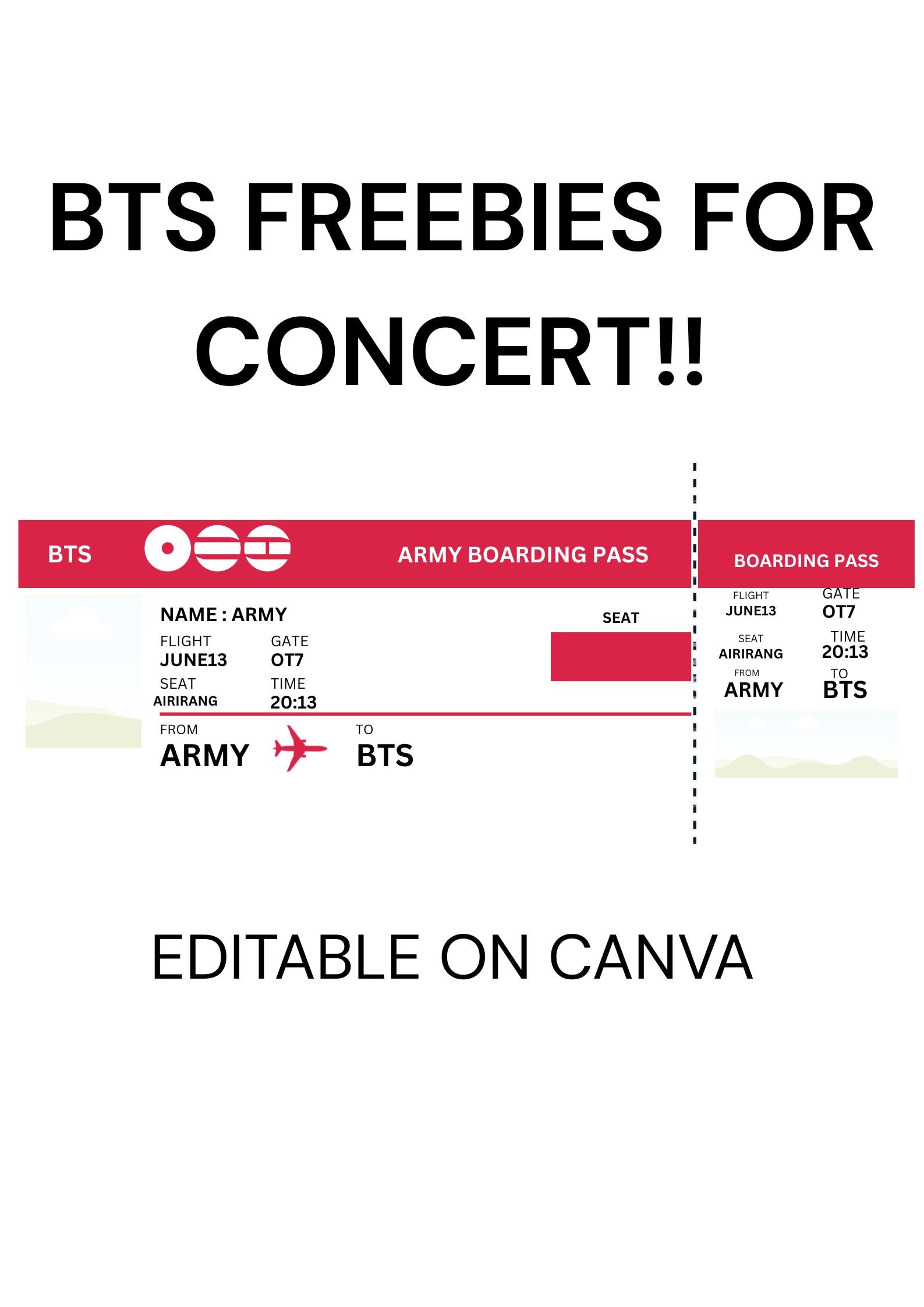 BTS Ticket Freebie Editable - Etsy