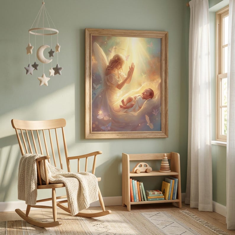 Guardian Angel Baby Nursery Print: Spiritual Wall Decor, Baptism Gift ...