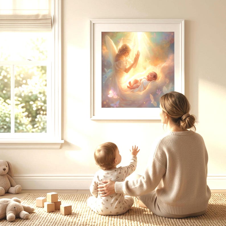 Guardian Angel Baby Nursery Print: Spiritual Wall Decor, Baptism Gift ...