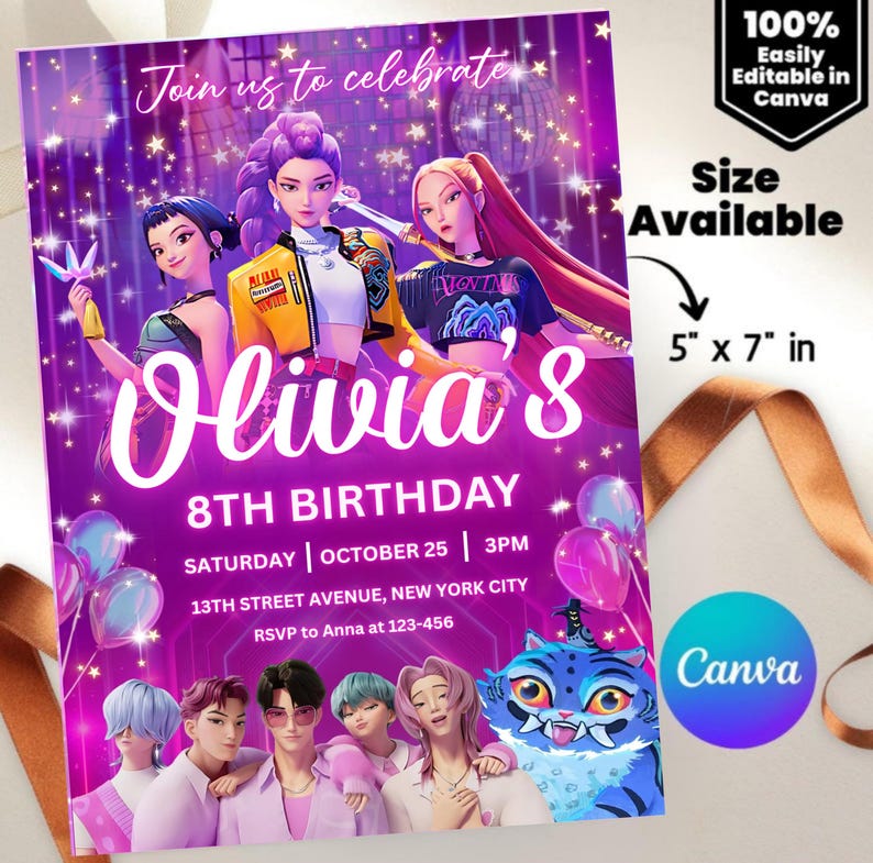 Kpop Demon Hunters Birthday Invitation Template Editable Canva Template ...