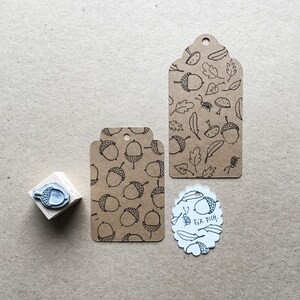 Rubber Stamp "acorn" - 14x14mm // Hand Drawn Mini Stamp With Wooden ...