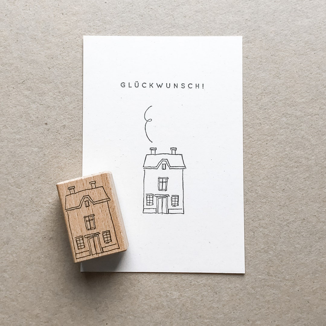 Rubber Stamp "big House" - 29x44mm - Hand Drawn House Stamp With Wooden ...