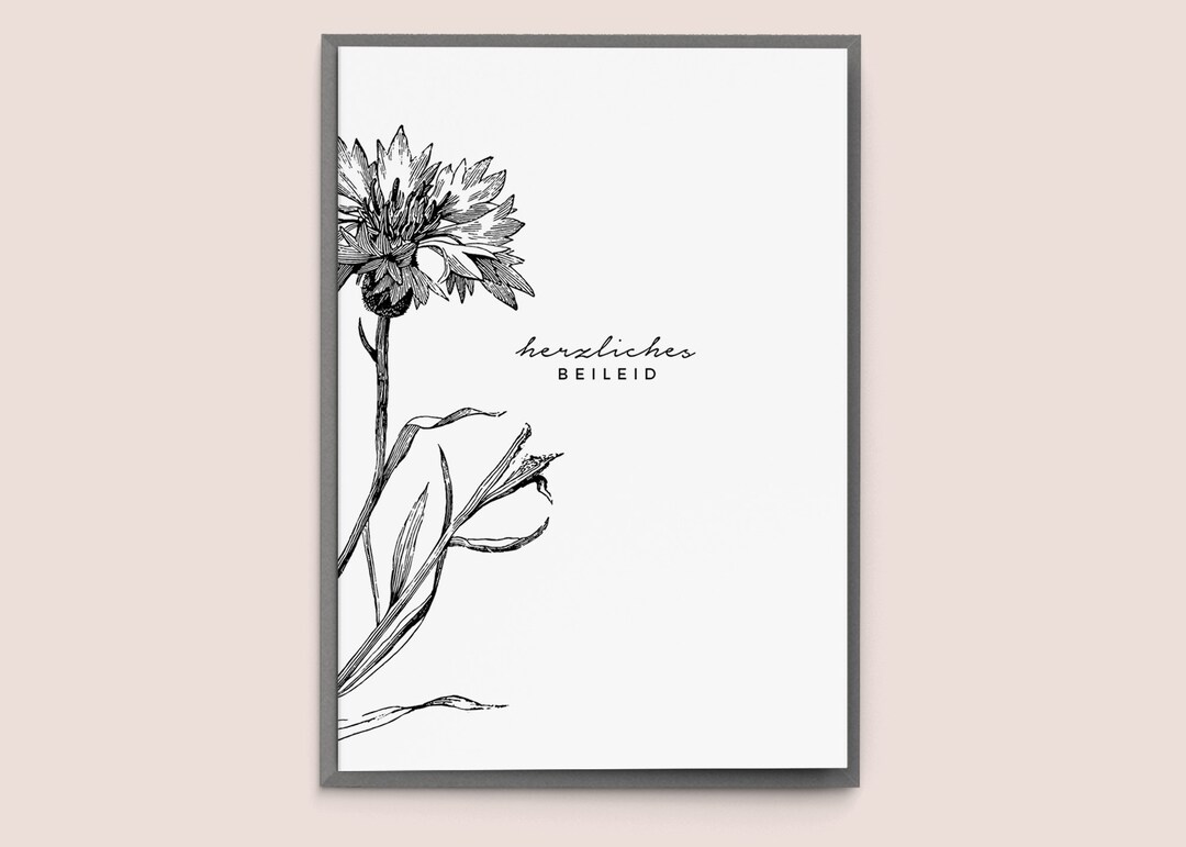 Modern Floral Condolence Card (german) - Condolences Typography Black ...