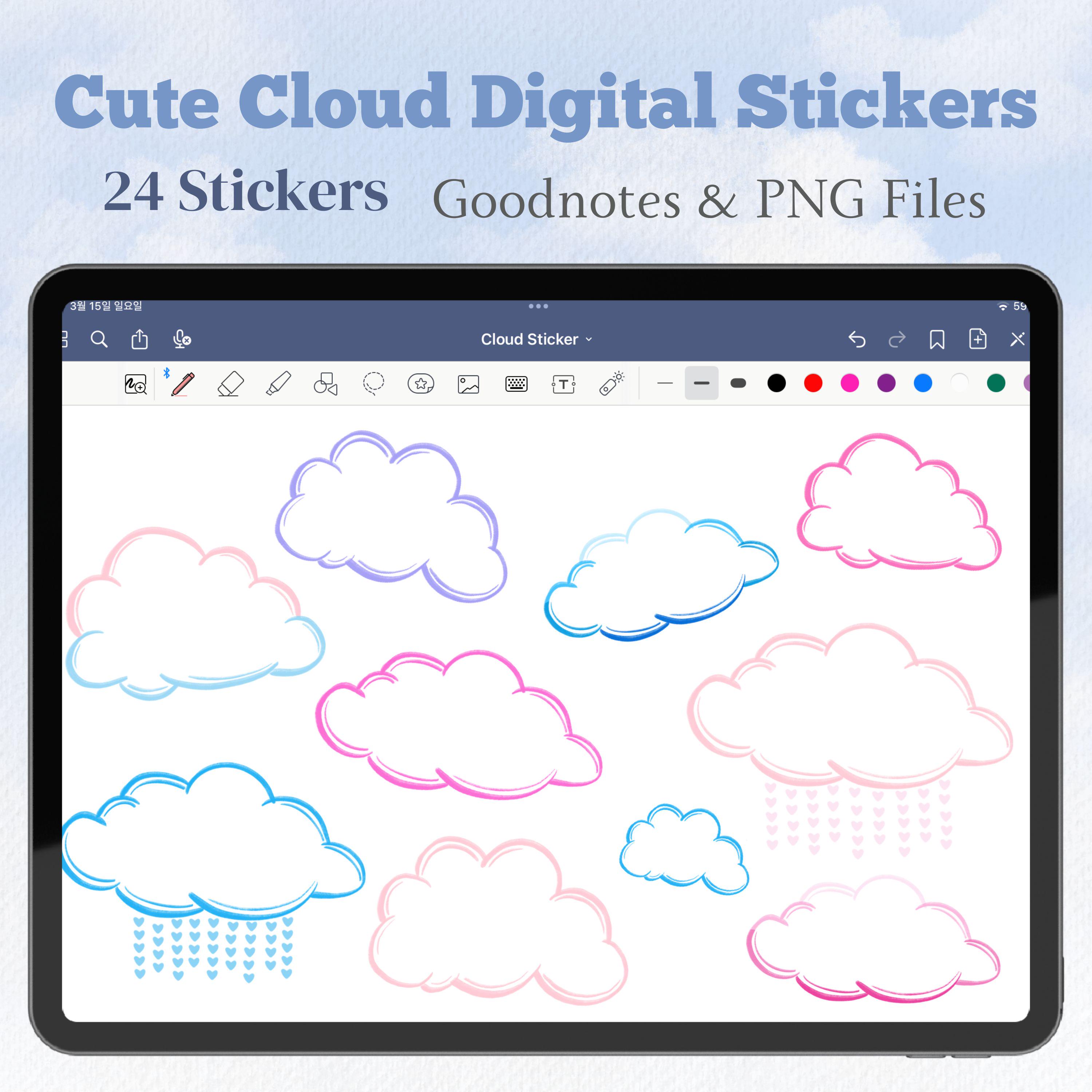 Cloud Sticker PNG, Cute Weather Cloud Clipart, Goodnotes Digital ...
