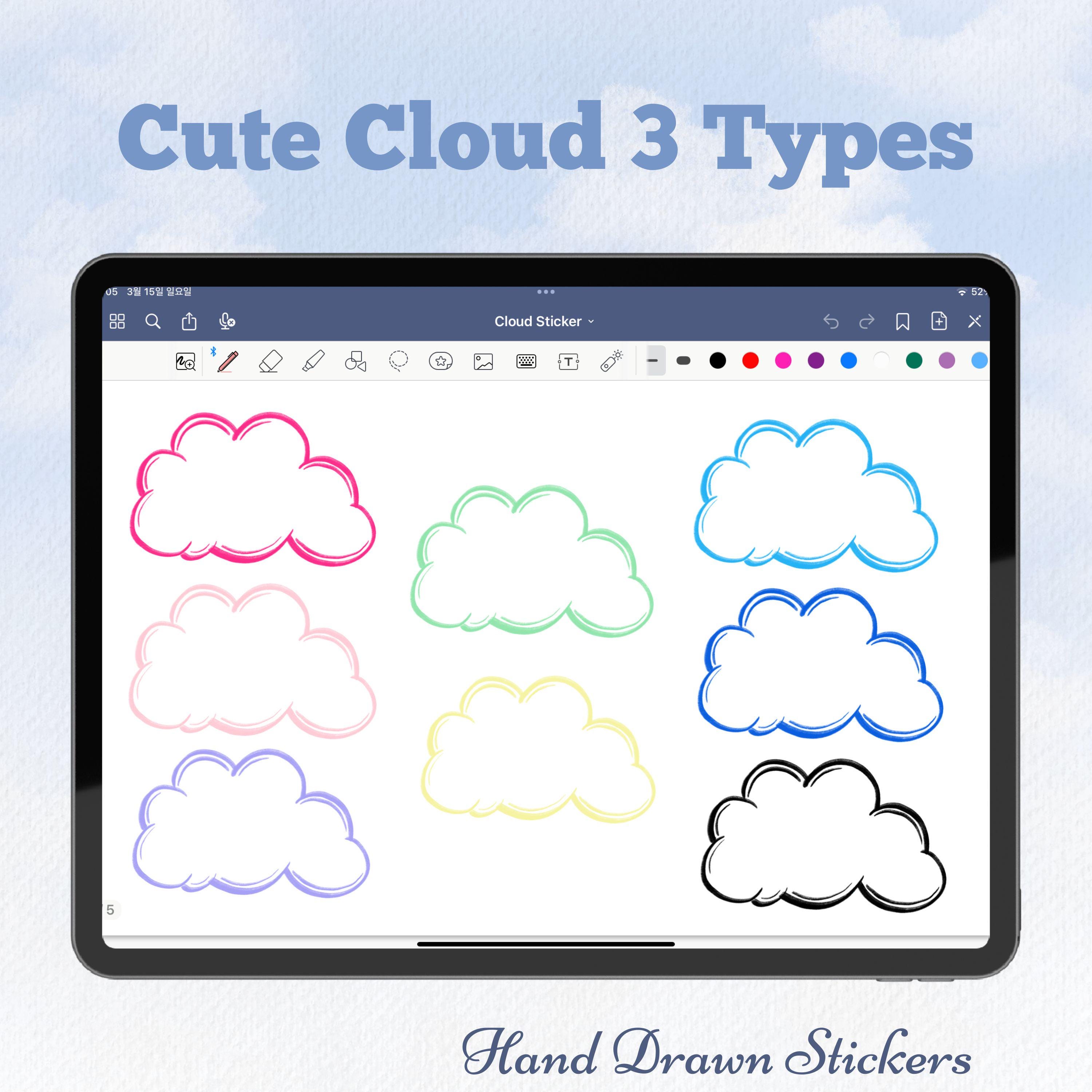 Cloud Sticker PNG, Cute Weather Cloud Clipart, Goodnotes Digital ...
