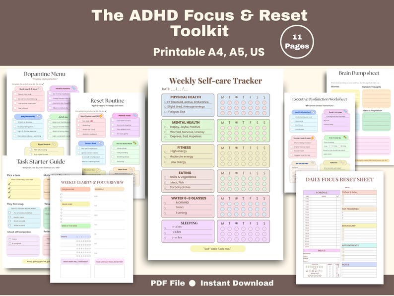 ADHD Focus Reset Toolkit for Adult Women, Productivity Planner (digital ...