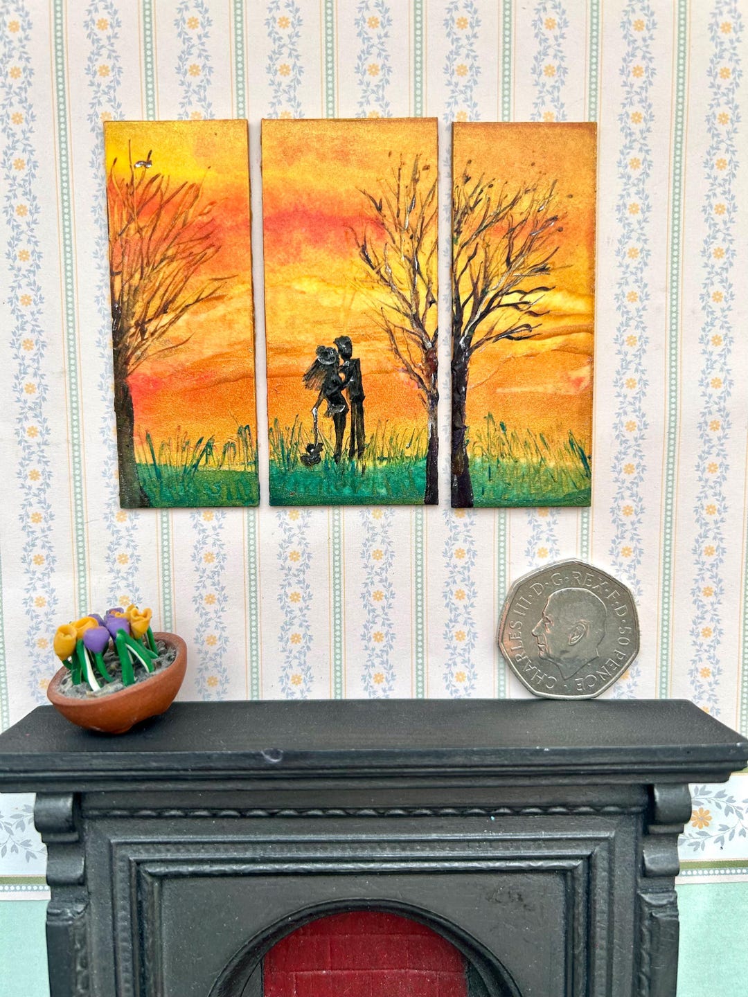 Dollhouse Triptych Sunset Miniature Original Art Modern Unique Dolls ...
