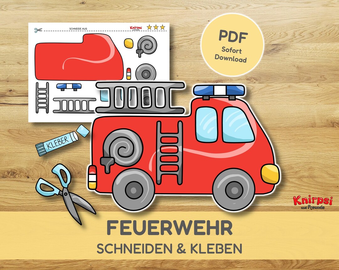 Fire Truck Craft Template, Fire Engine Cut and Paste Activity for Kids ...