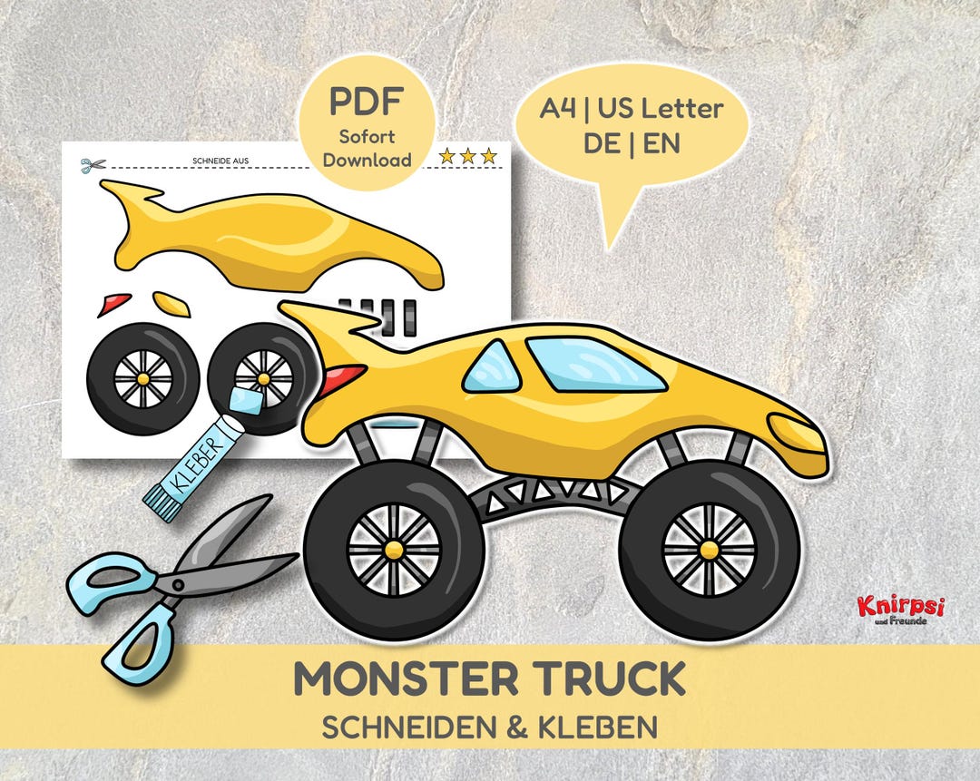 Printable Monster Truck Craft for Kids | Cut and Paste Truck Template ...