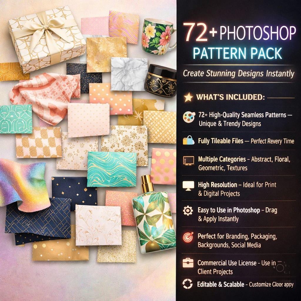 72 Seamless Photoshop Patterns, Geometric, Abstract, Floral, Luxury ...