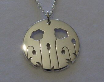 Large Silver Poppy Pendant Necklace | Etsy