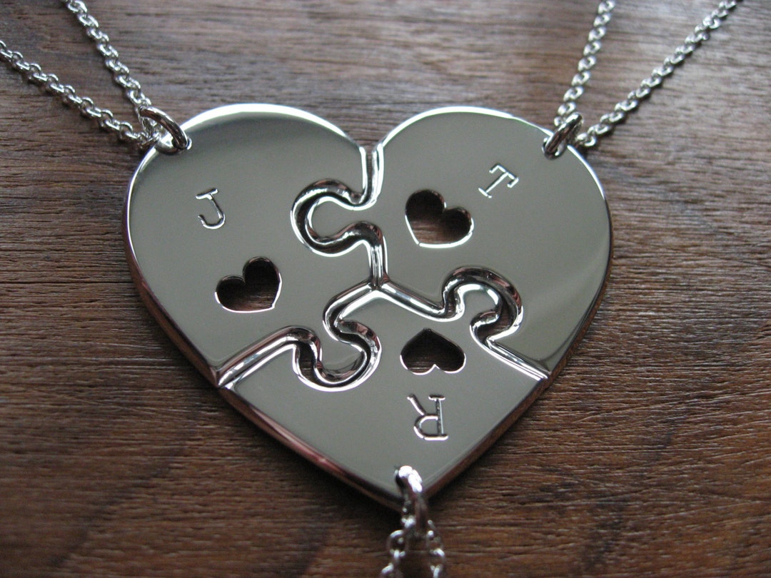 Three Piece Heart Puzzle With Hearts With Initials - Etsy