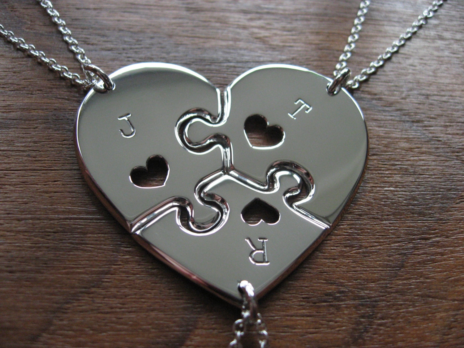 Three Piece Heart Puzzle with Hearts with Initials | Etsy