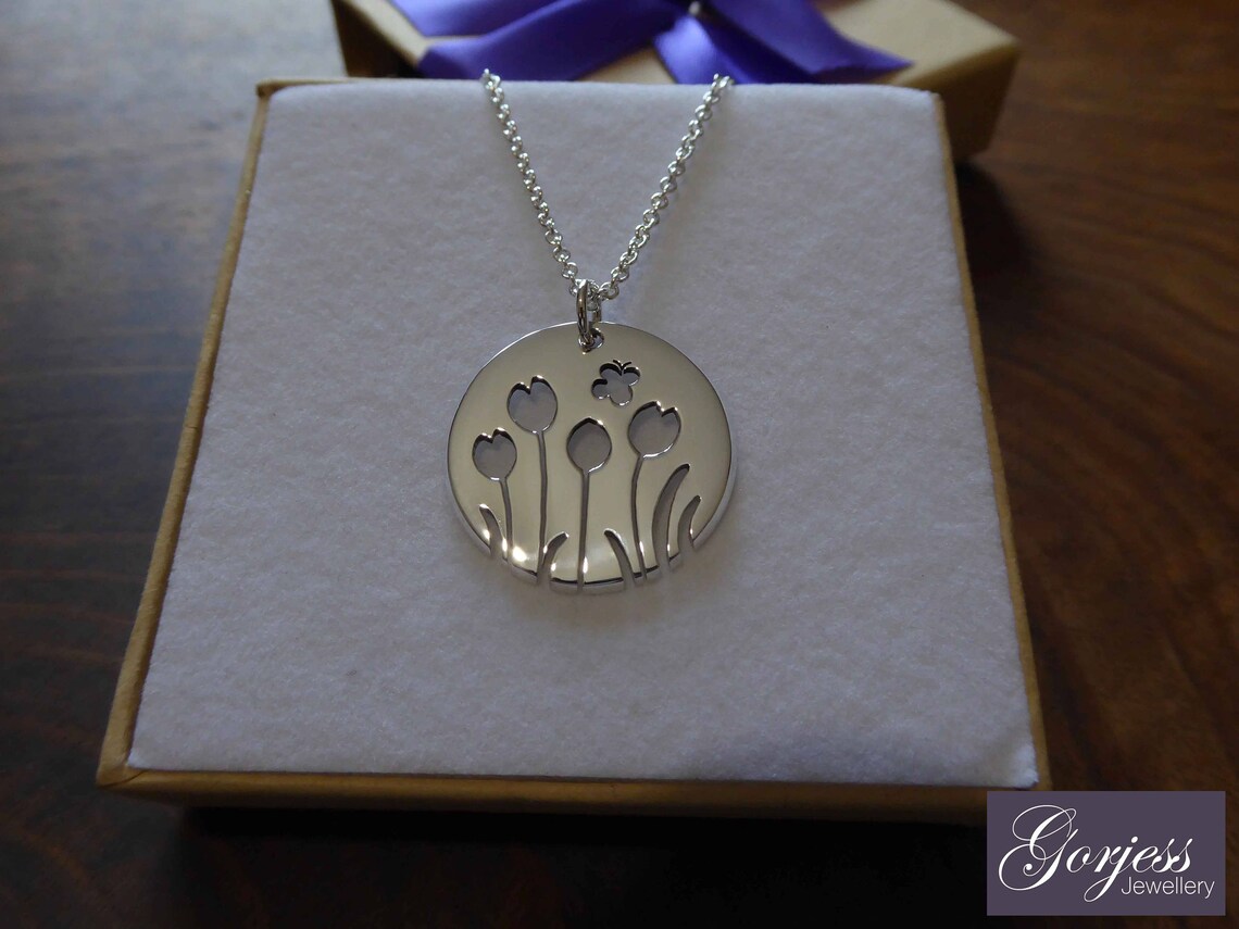 Silver Tulip With Butterfly Pendant Handmade Tulip Necklace - Etsy