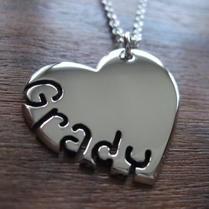 Silver Name Pendant Hand Cut Name Necklace Heart Name Necklace - Etsy